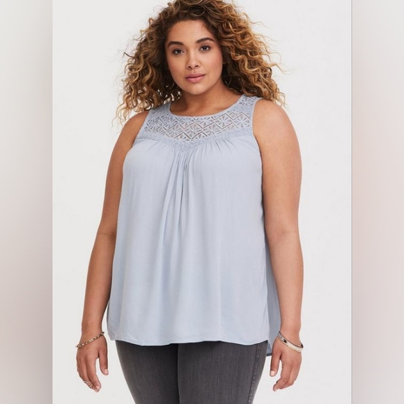 torrid | Tops | Torrid Blue Gauze Lace Yoke Tank Top Size 4x | Poshmark